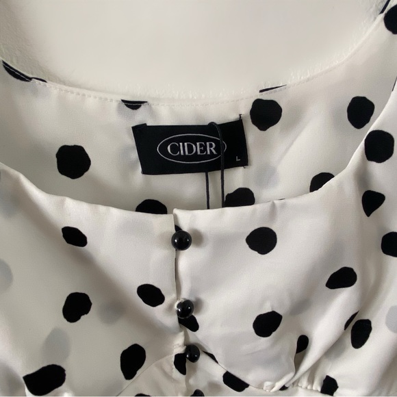 Cider | Tops | Cider Black White Polka Dot Crop Top Puff Sleeve Button ...